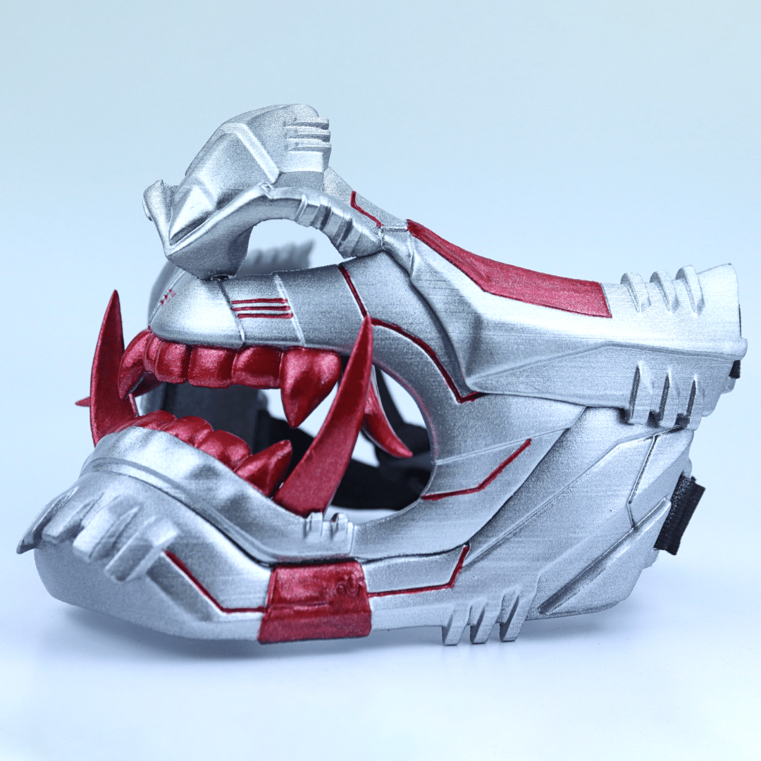 Cyber Oni Mask Metallic Gray - Space Armory | Japanese Mask and Cosplay ...