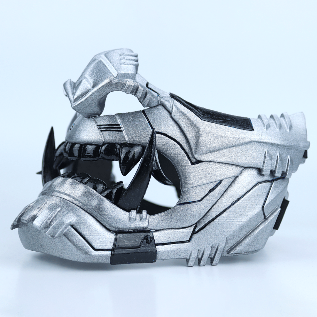 Cyber Oni Mask Metallic Gray - Space Armory | Japanese Mask and Cosplay ...