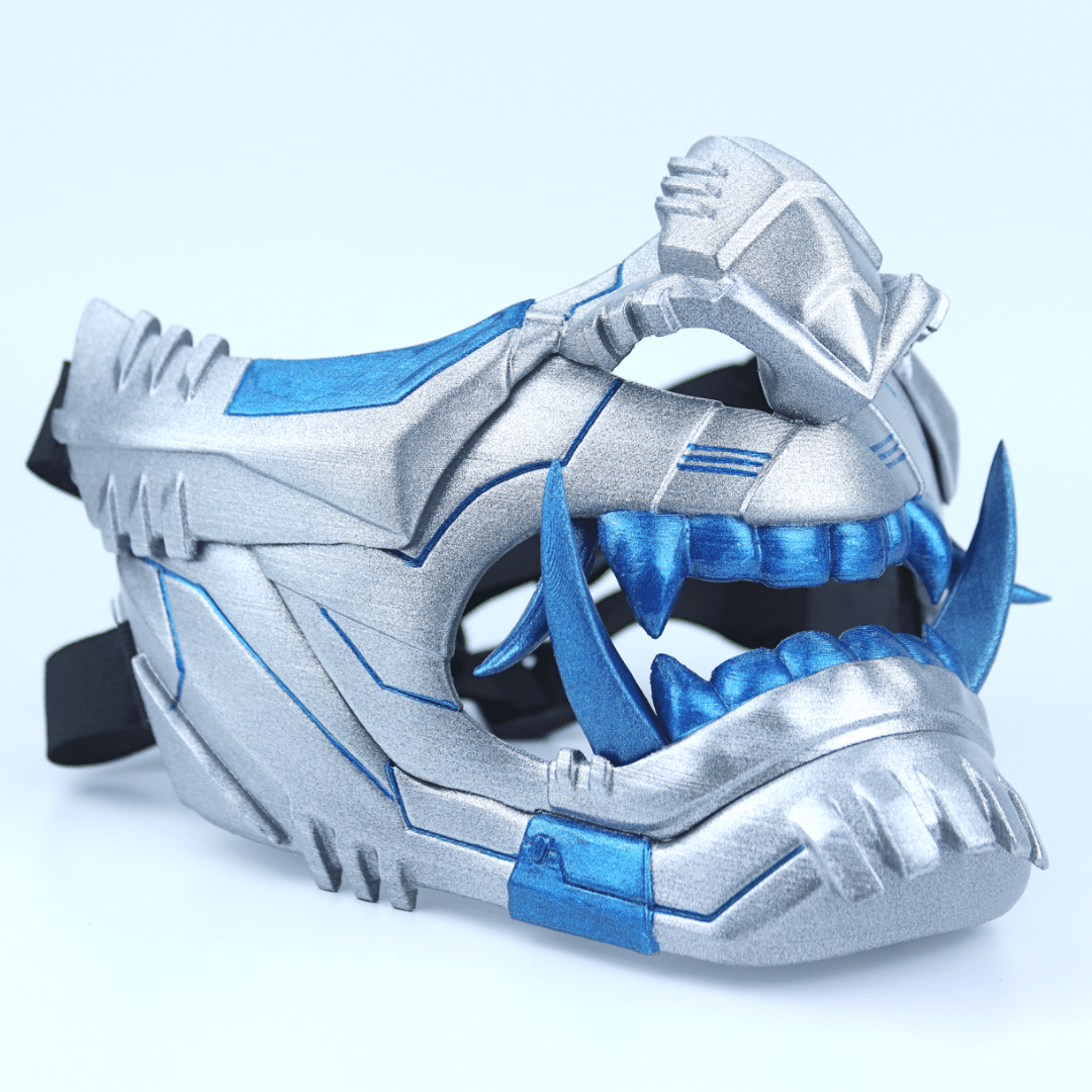 Cyber Oni Mask Metallic Gray - Space Armory | Japanese Mask and Cosplay ...