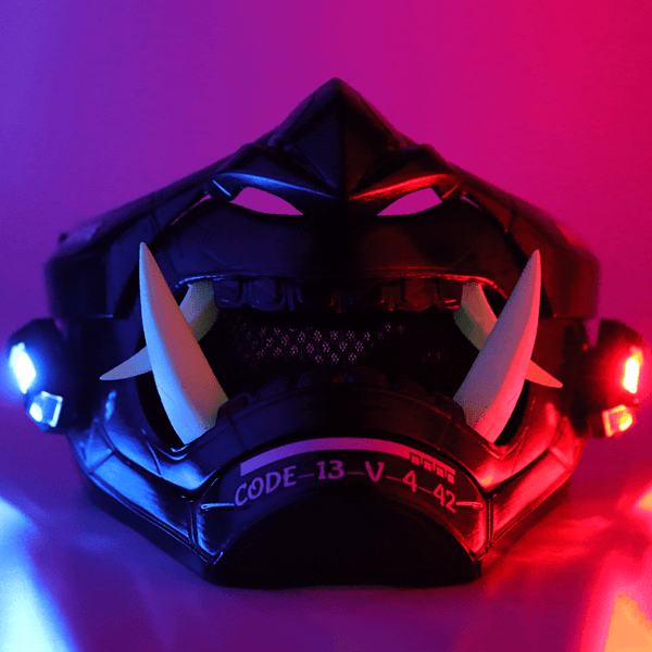 Cyberpunk LED Oni Mask - Metallic Black – Space Armory | Japanese Mask ...