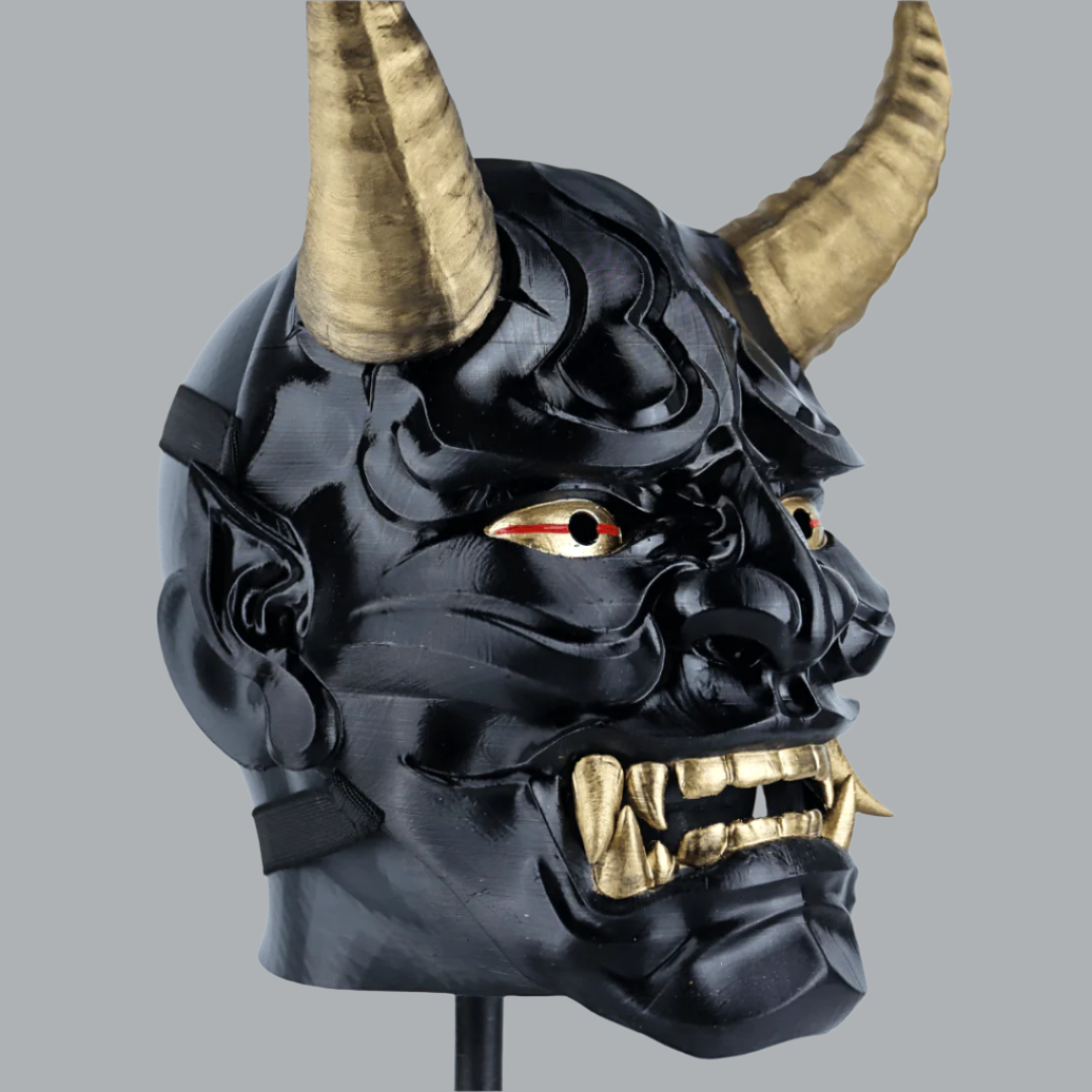 Japanese Full Face Oni Mask - Glossy Black – Space Armory | Japanese ...