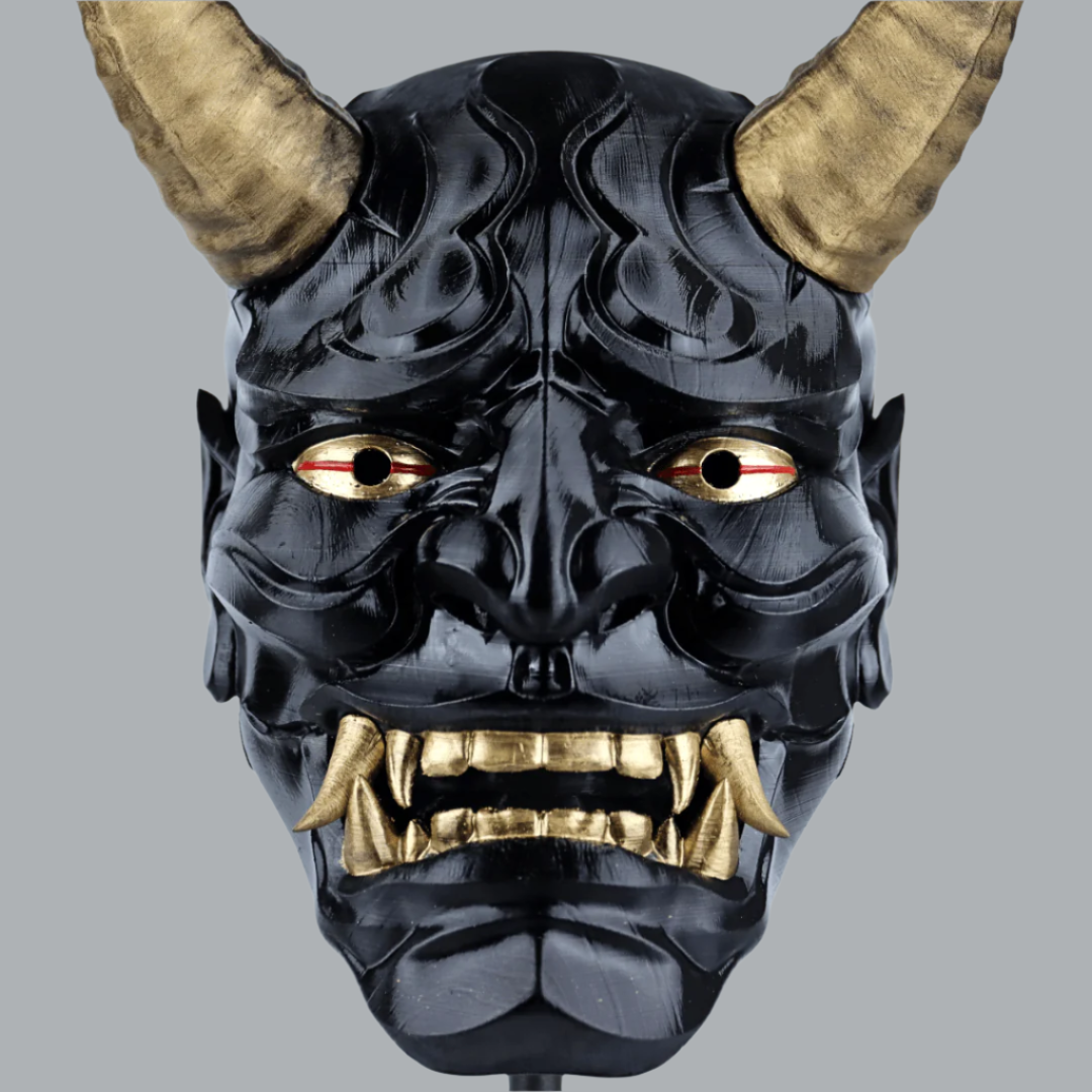 Japanese Full Face Oni Mask - Glossy Black – Space Armory | Japanese ...