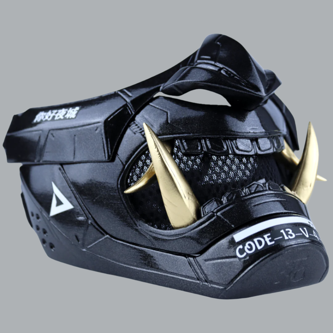 Cyberpunk Oni Mask - Metallic Black – Space Armory | Japanese Mask and ...