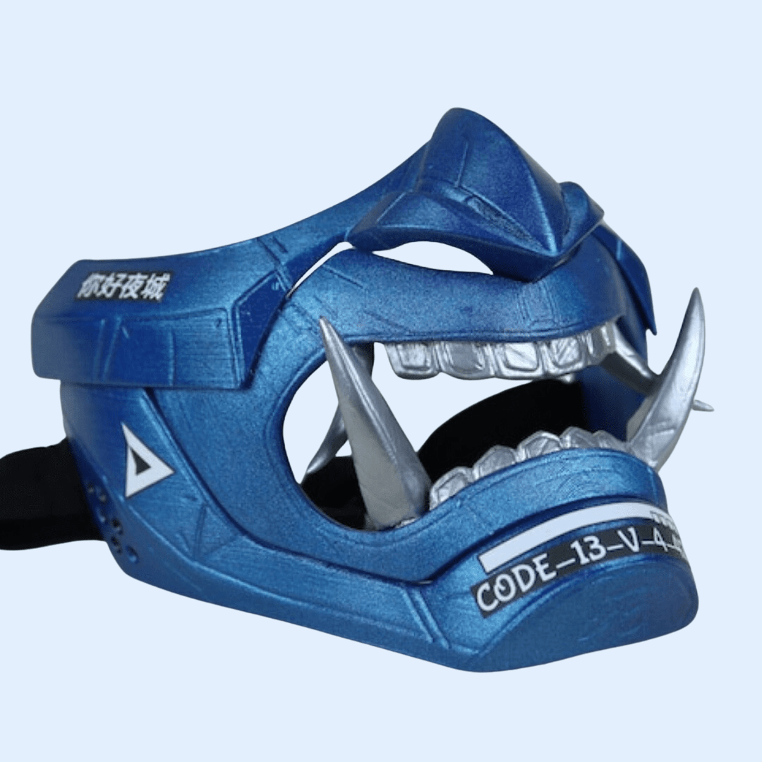 Cyberpunk Oni Mask Metallic Blue – Space Armory | Japanese Mask and ...