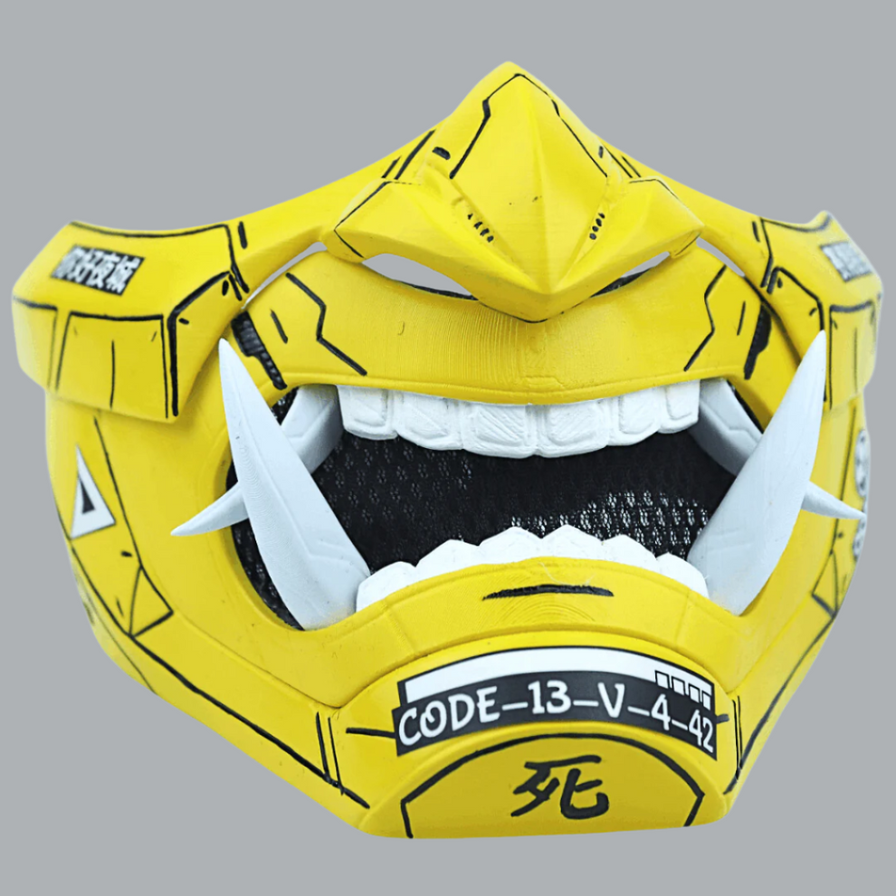 Cyberpunk Oni Mask - Yellow/Black Stripes – Space Armory | Japanese ...