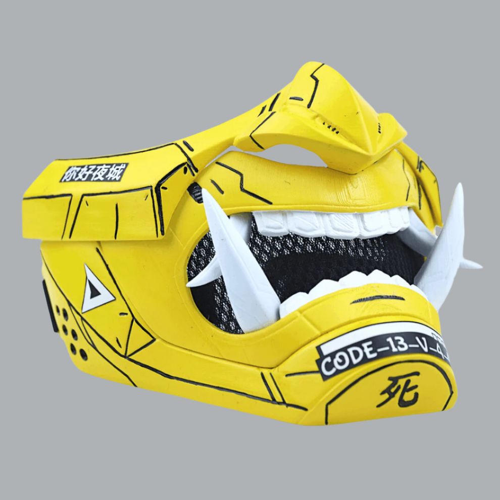 Cyberpunk Oni Mask - Yellow/Black Stripes – Space Armory | Japanese ...